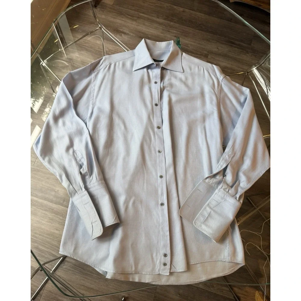Gucci | Shirts | Gucci Mens Dress Shirt 437 Made Italy Blue Cotton ...